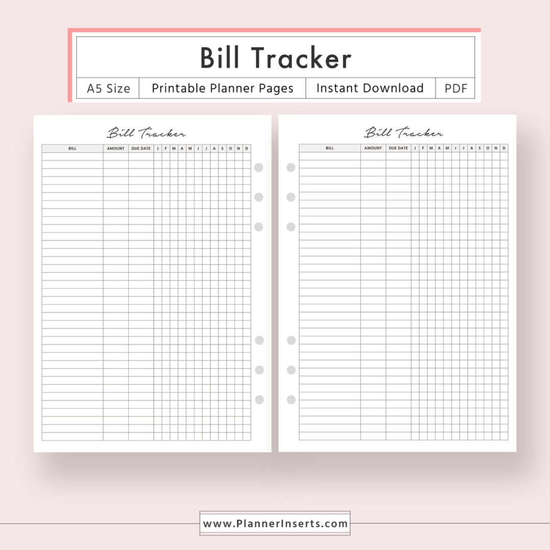 Bill Tracker for Unlimited Instant Download – Digital Printable Planner ...