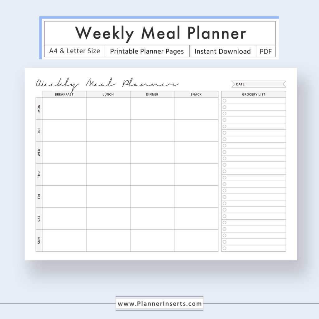 Weekly Meal Planner for Unlimited Instant Download – Printable Planner ...
