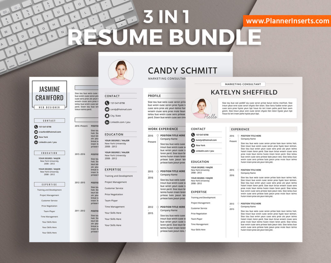 Modern Resume Bundle, Editable Professional CV Templates, Curriculum ...