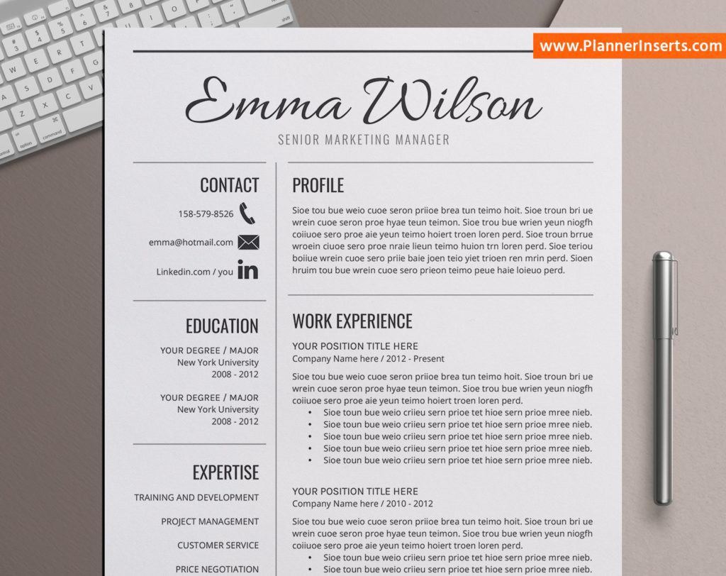 Professional CV Template for MS Word, Cover Letter, Curriculum Vitae ...