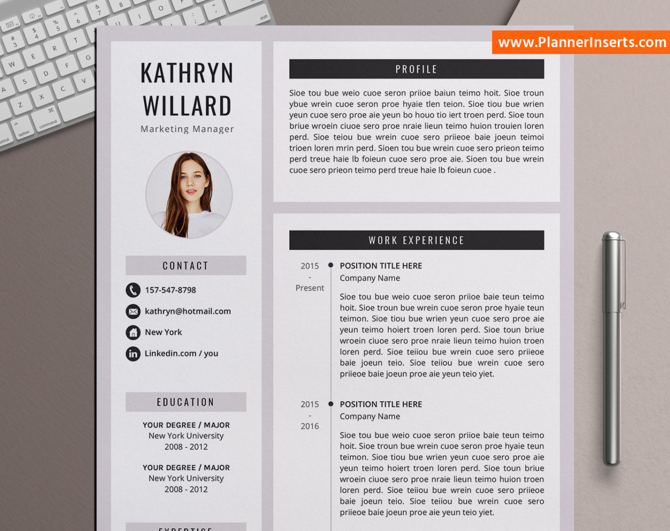 Resume Templates With Photo – PlannerInserts.com