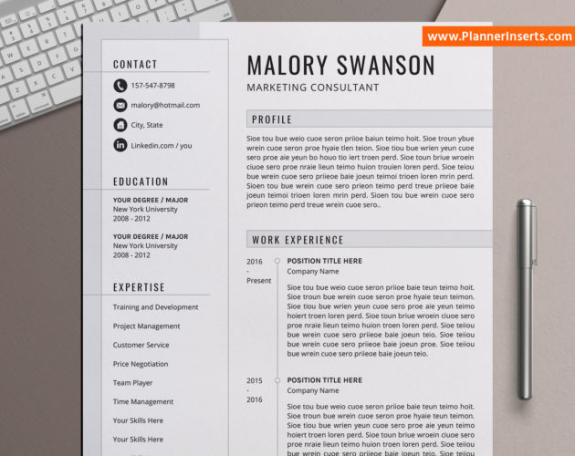 Resume Templates Without Photo – PlannerInserts.com