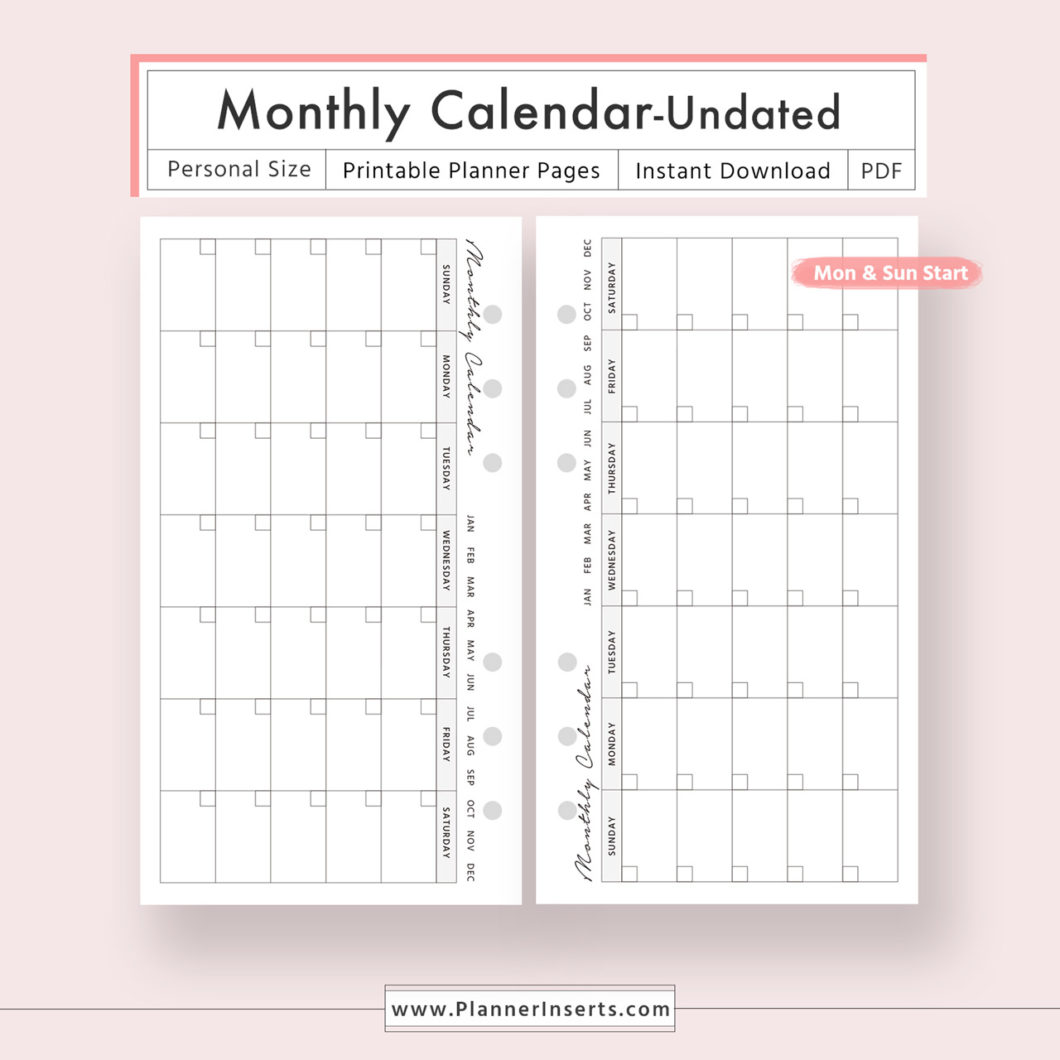 Undated Monthly Planner for Unlimited Instant Download – Digital ...