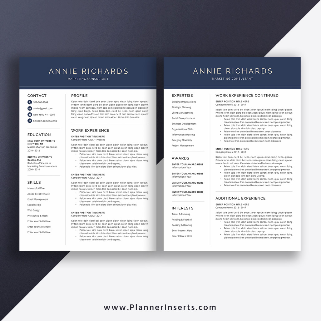 PlannerInserts.com-Word Resume Template CV Template Student Resume ...