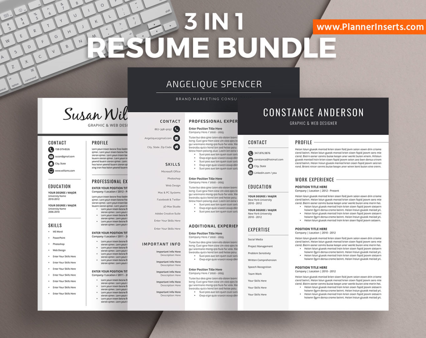 Editable Resume Bundle, Simple CV Templates, Curriculum Vitae ...