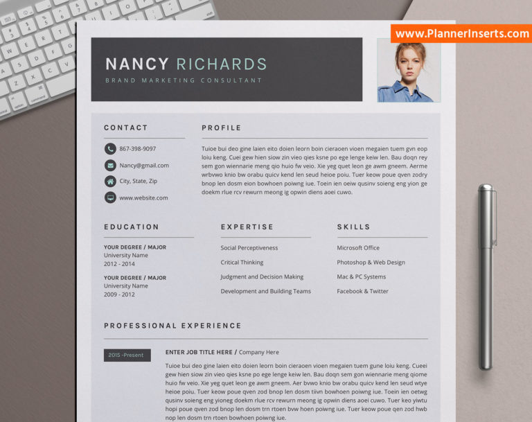Resume Templates With Photo – PlannerInserts.com