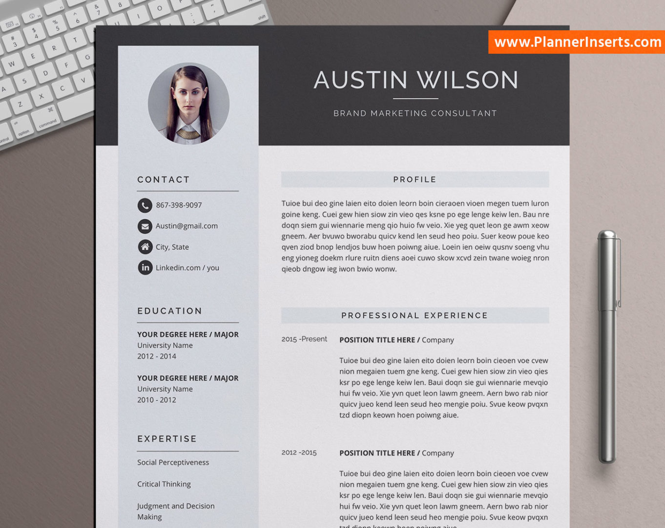 Resume Templates With Photo – PlannerInserts.com