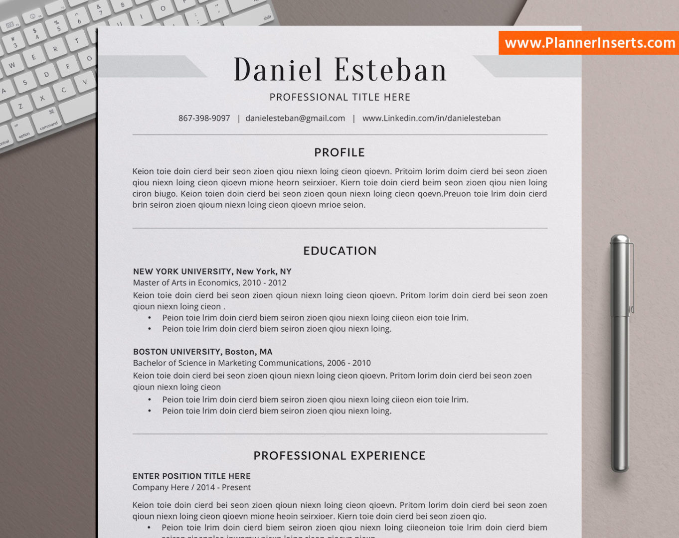 CV Templates Without Photo – PlannerInserts.com