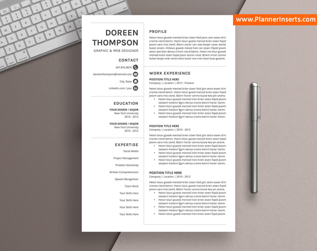Minimalist CV Template for Word, Professional CV Template Design, Cover ...