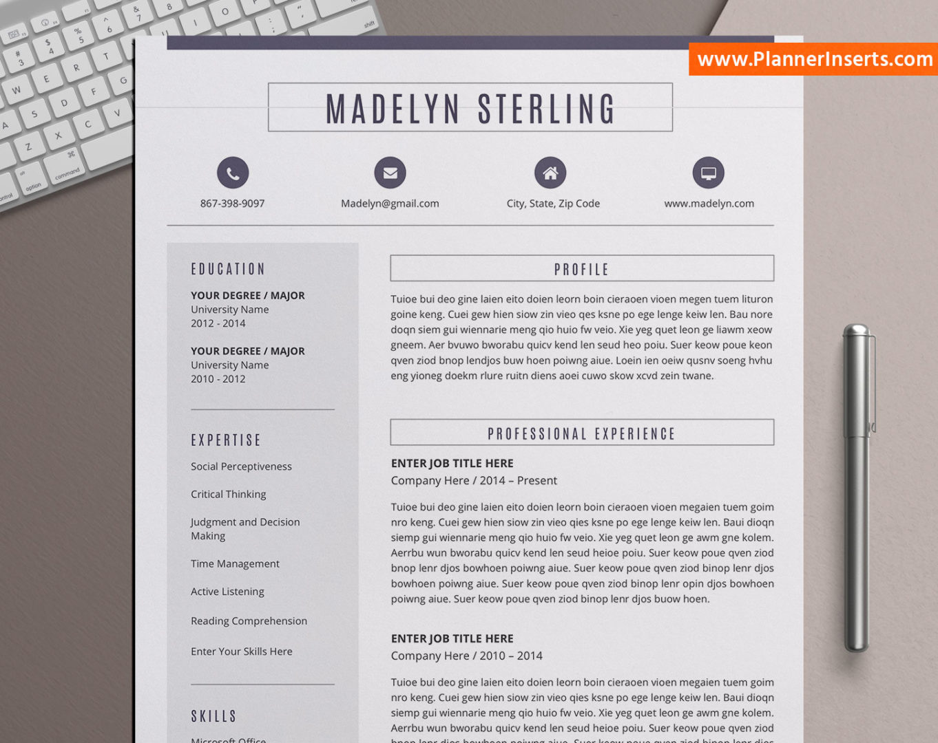 CV Template for Microsoft Word, Curriculum Vitae, Professional CV ...